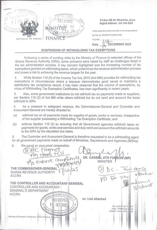 Finance Minister directs suspension of withholding tax exemption when ...